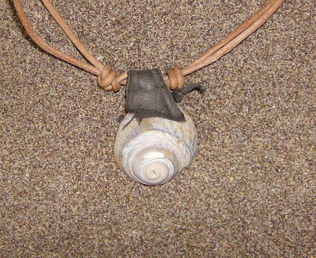 Whirling Waters Spiral Shell Amulet With a Gray Leather Bail - Etsy