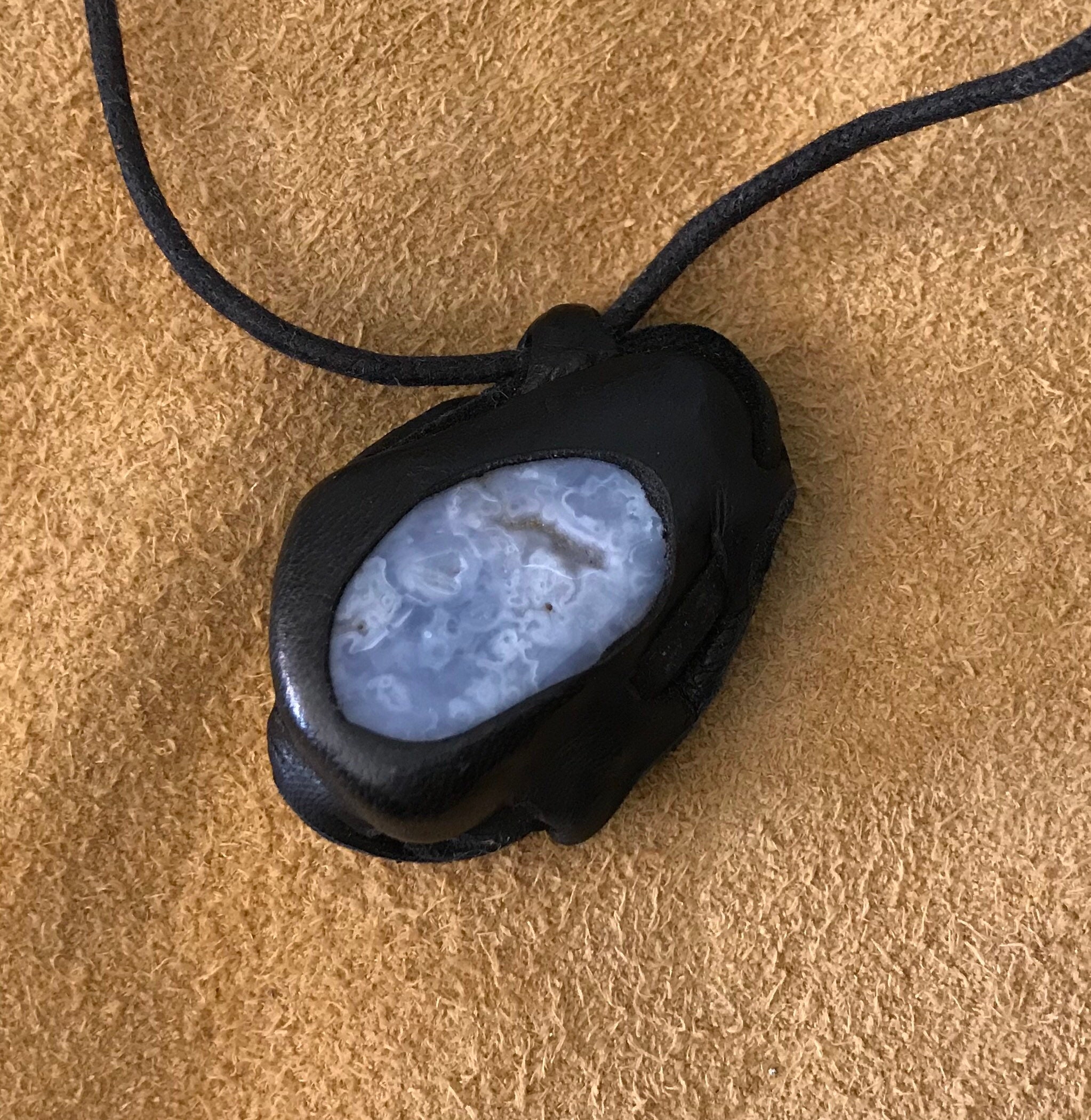 Blue Lace Agate Leather Amulet CLOUD BANK...This Spirit | Etsy
