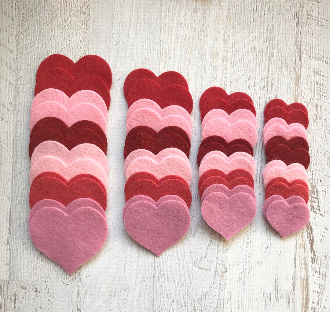 Wool Felt Valentine Hearts 48 Total - 4 Sizes - Felt Hearts - Valentine ...