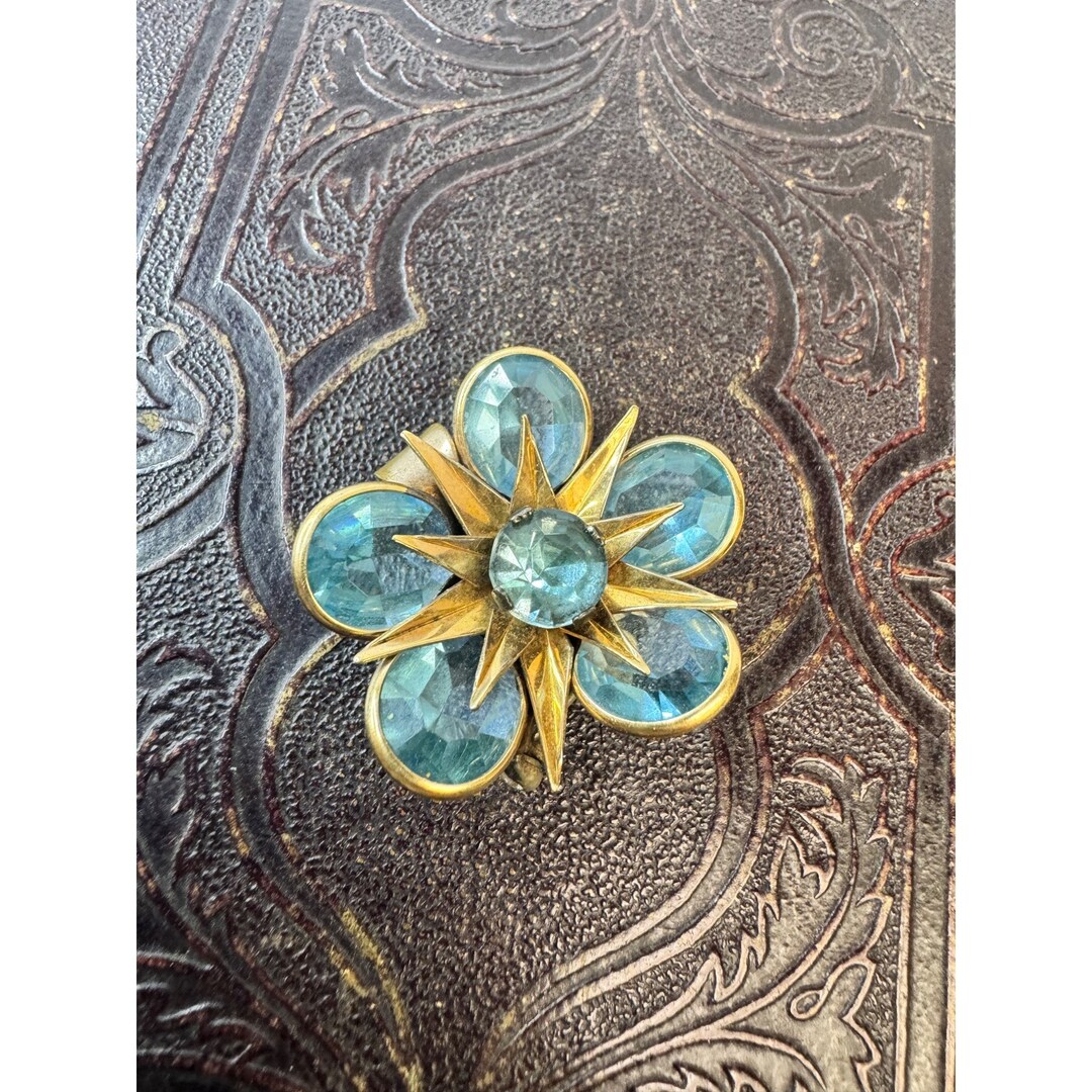 1930'S CRC Charles Reis Co. 12K Gold Filled Blue Glass Brooch Pendant 1 ...