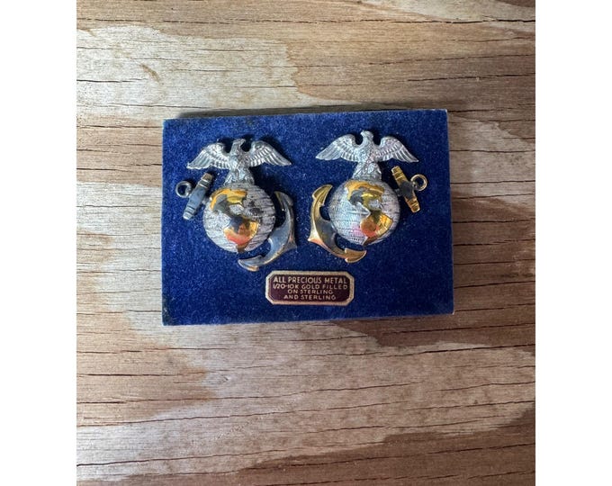 WWII 1/20 10k Gold Filled on Sterling and Sterling Eagle Globe EGA USMC ...