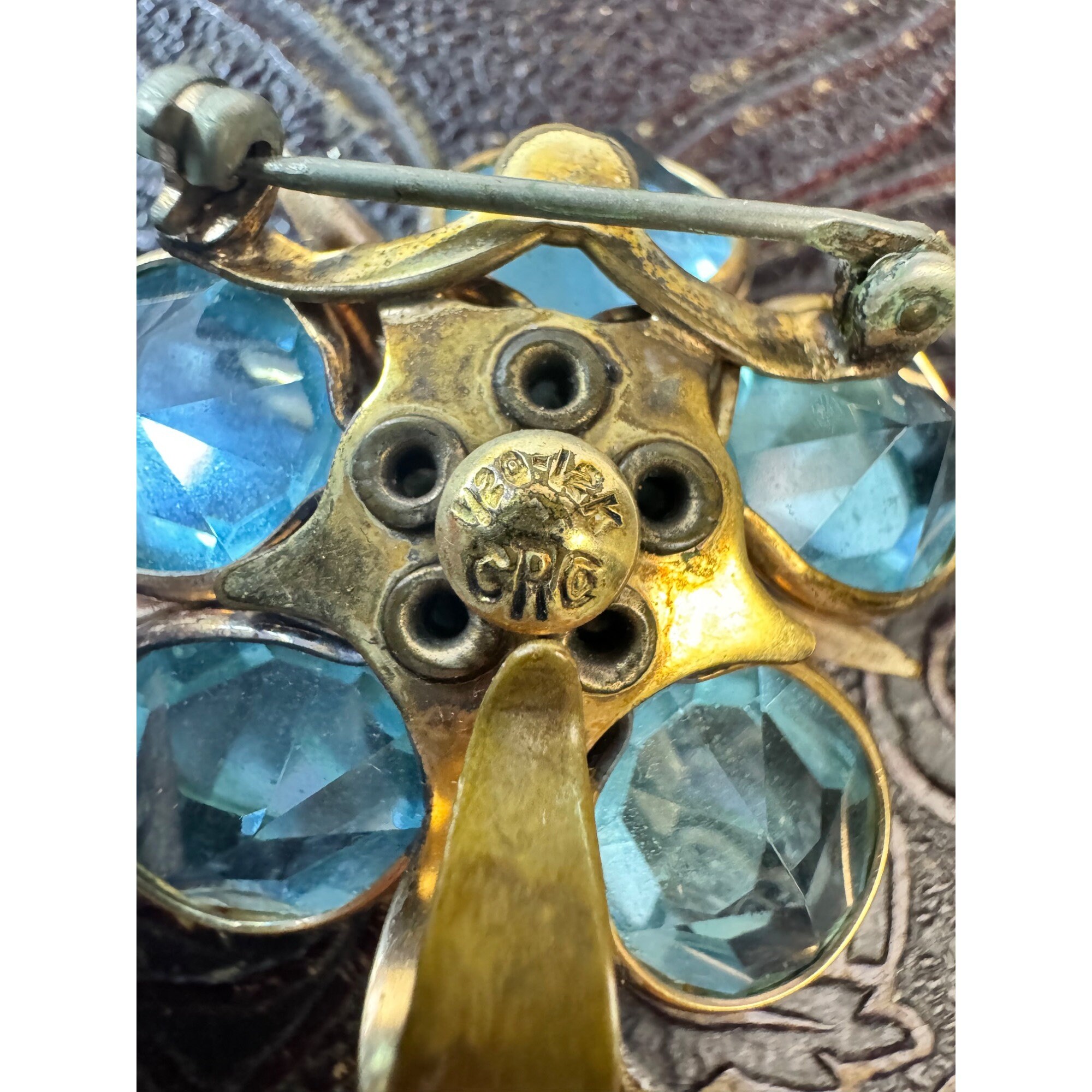 1930'S CRC Charles Reis Co. 12K Gold Filled Blue Glass Brooch Pendant 1 ...