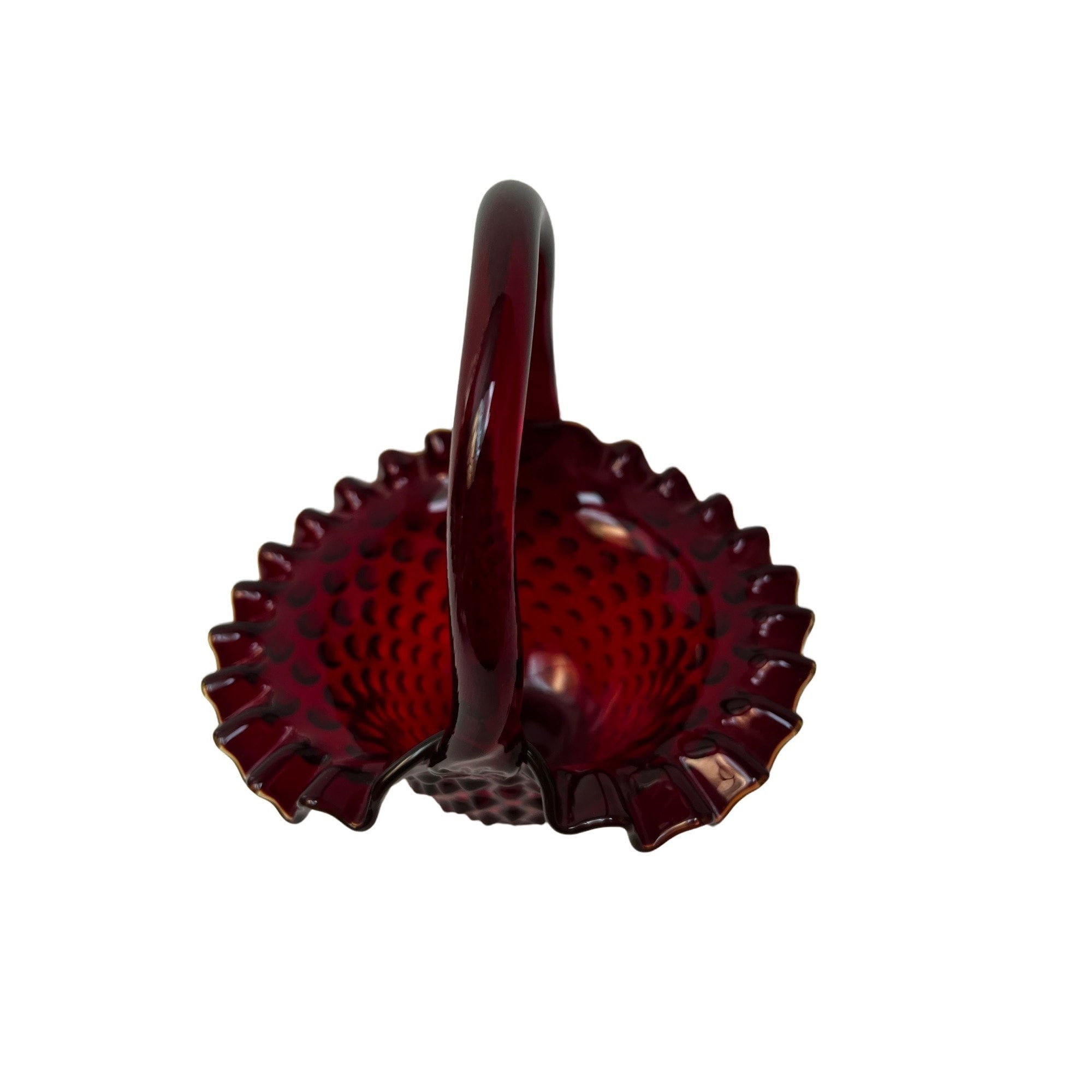 Vintage Fenton Art Glass Ruby Red Hobnail Ruffled Edge Basket - Etsy