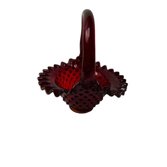 Vintage Fenton Art Glass Ruby Red Hobnail Ruffled Edge Basket - Etsy