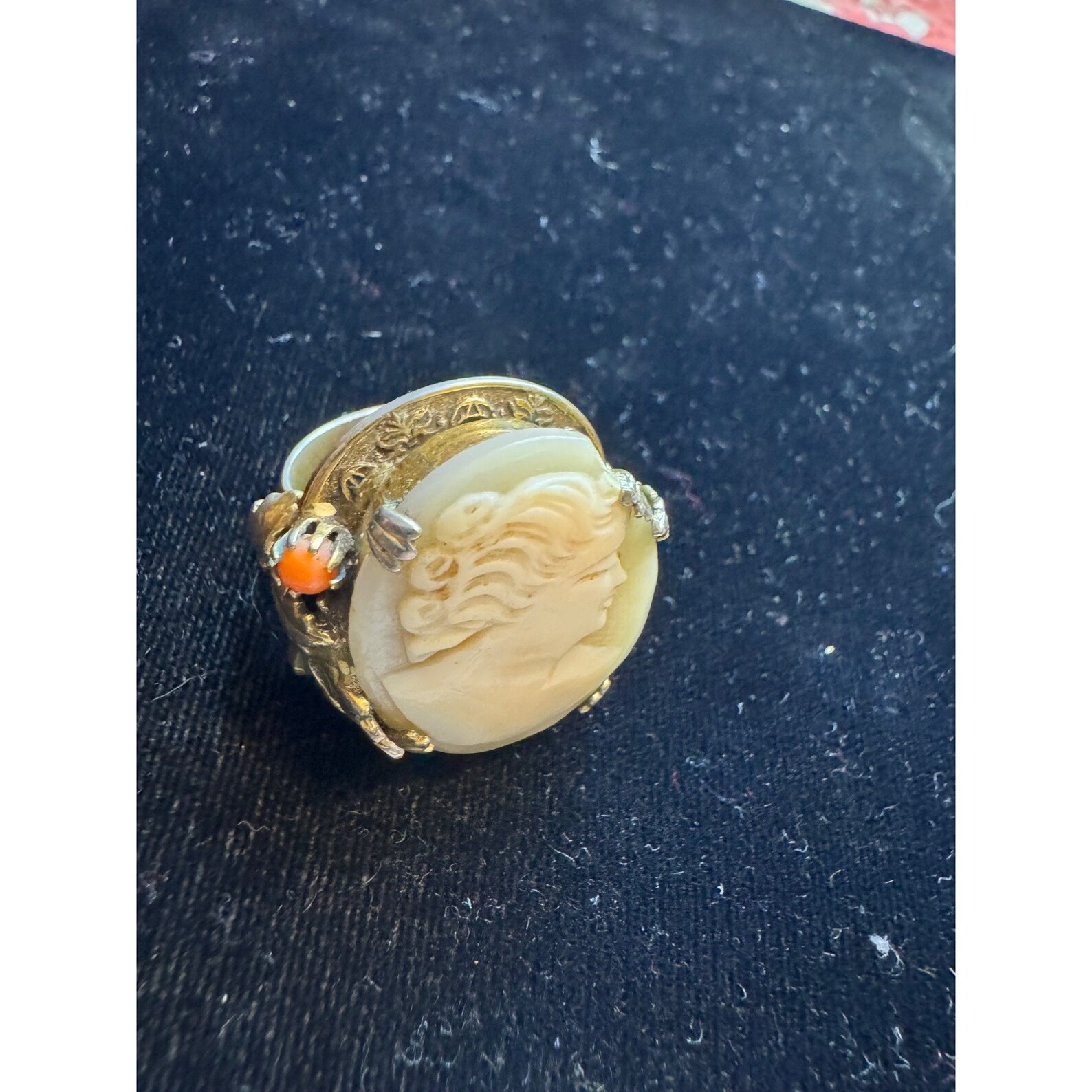 Ornate Carved Shell Cameo Ring With Coral Accents - Etsy