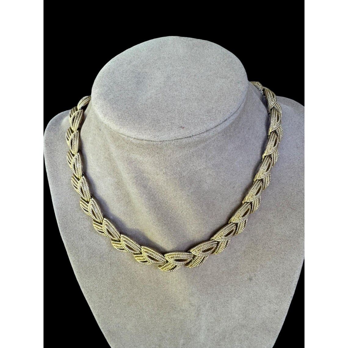 Vintage Trifari Gold Tone Woven Leaf Motif Textured Statement Necklace ...