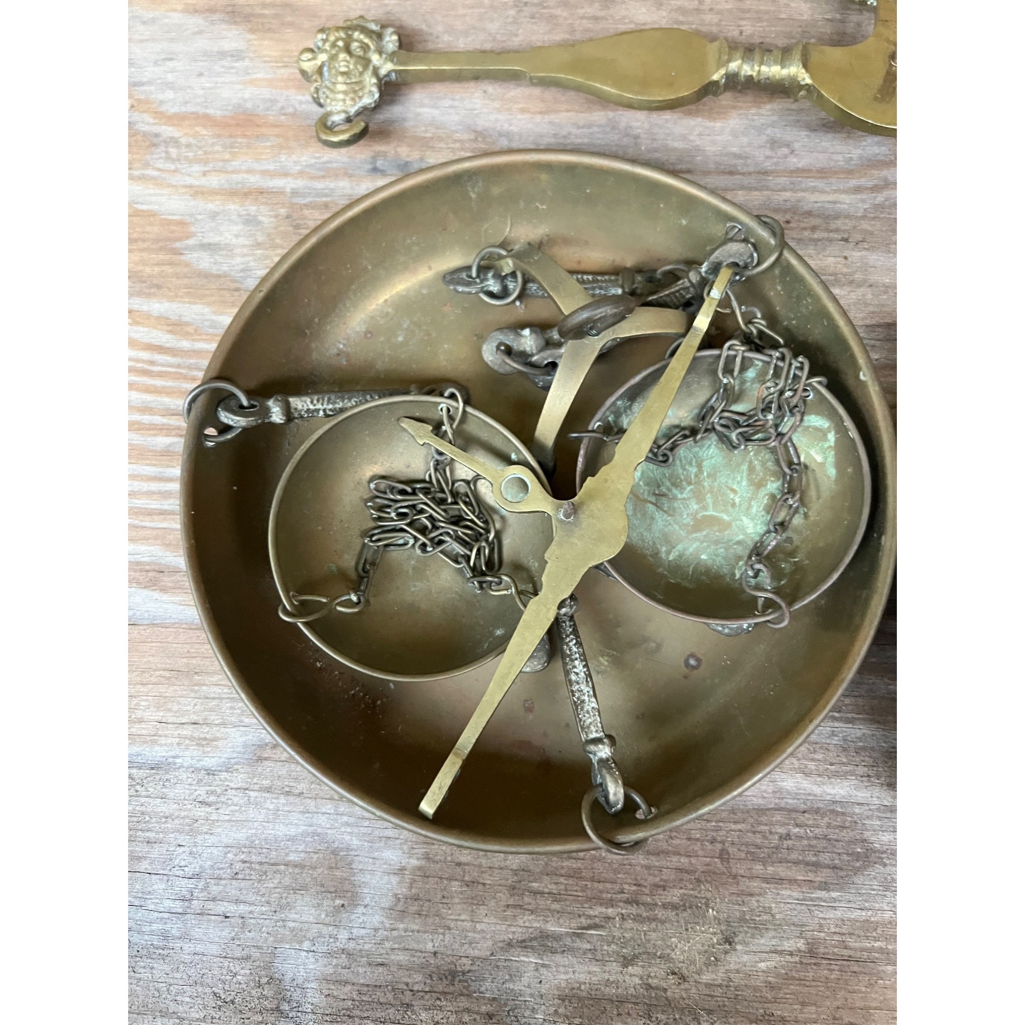 Antique Apothecary Scale Parts Brass Balance Arm Two Large Brass Dishes ...