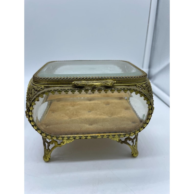 Vintage Filigree Jewelry Casket With Beveled Glass - Etsy