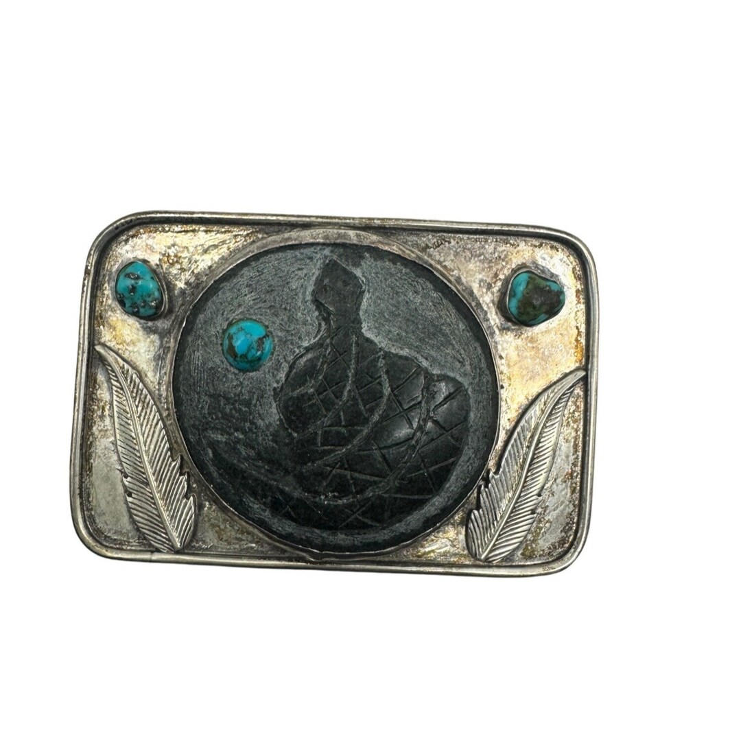 Vintage Sterling Belt Buckle Set With Turquoise Rattle Snake Carved ...