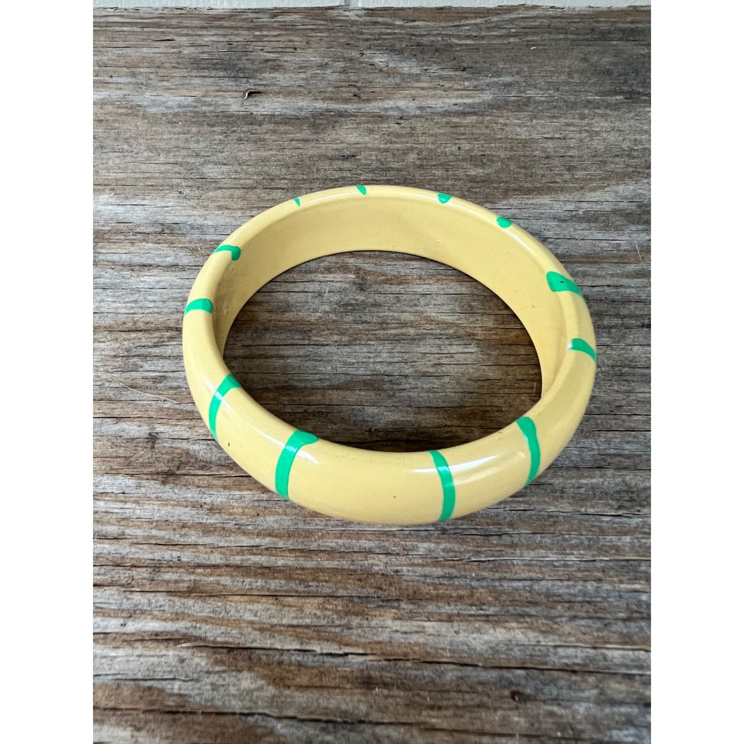 Vintage Original Du Barry Yellow Green Striped Bangle Bracelet - Etsy