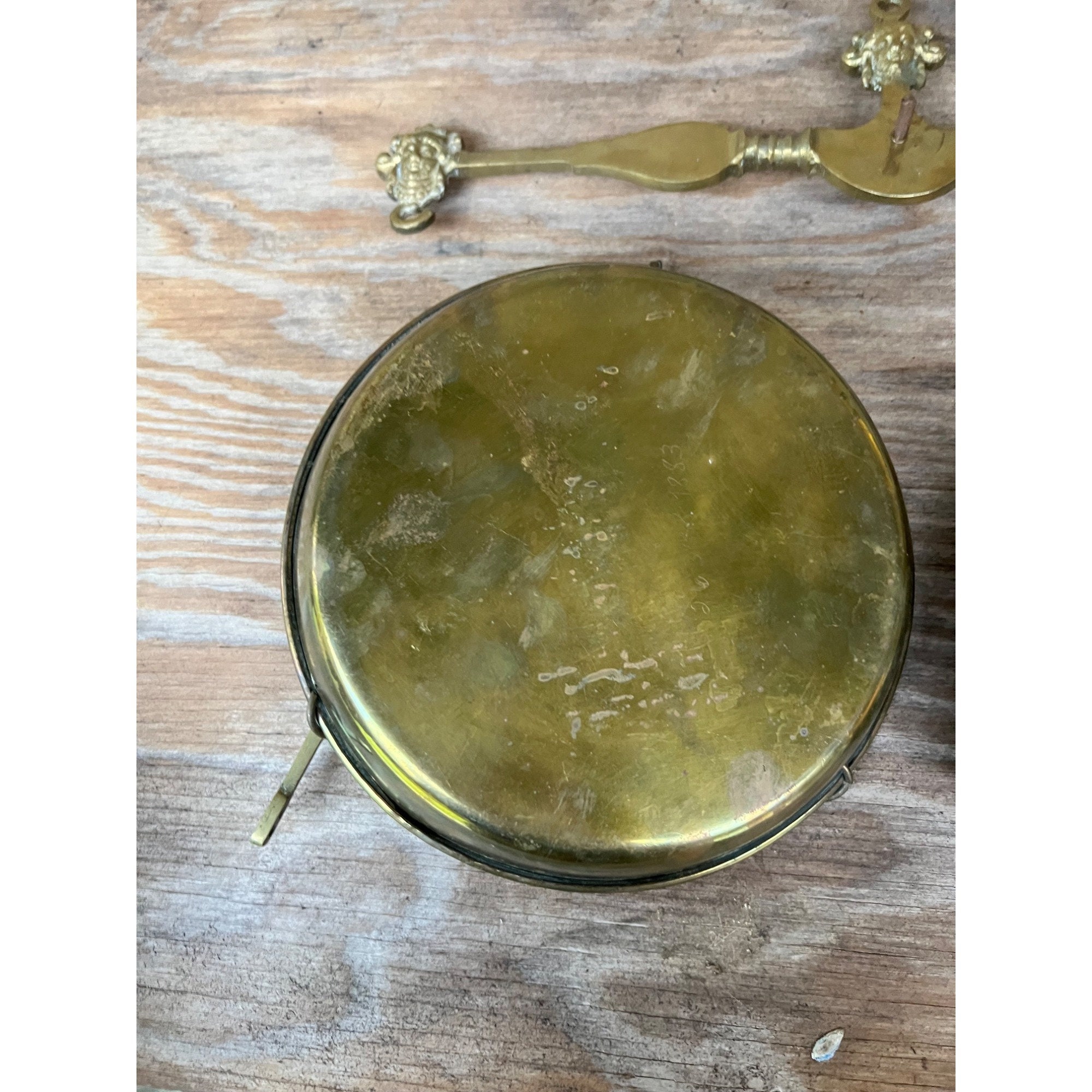 Antique Apothecary Scale Parts Brass Balance Arm Two Large Brass Dishes ...