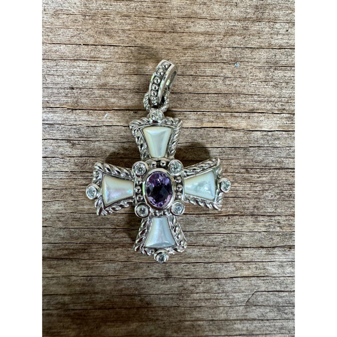 Vintage Signed Judith Ripka Sterling Silver Pendant Cross Amethyst CZ ...