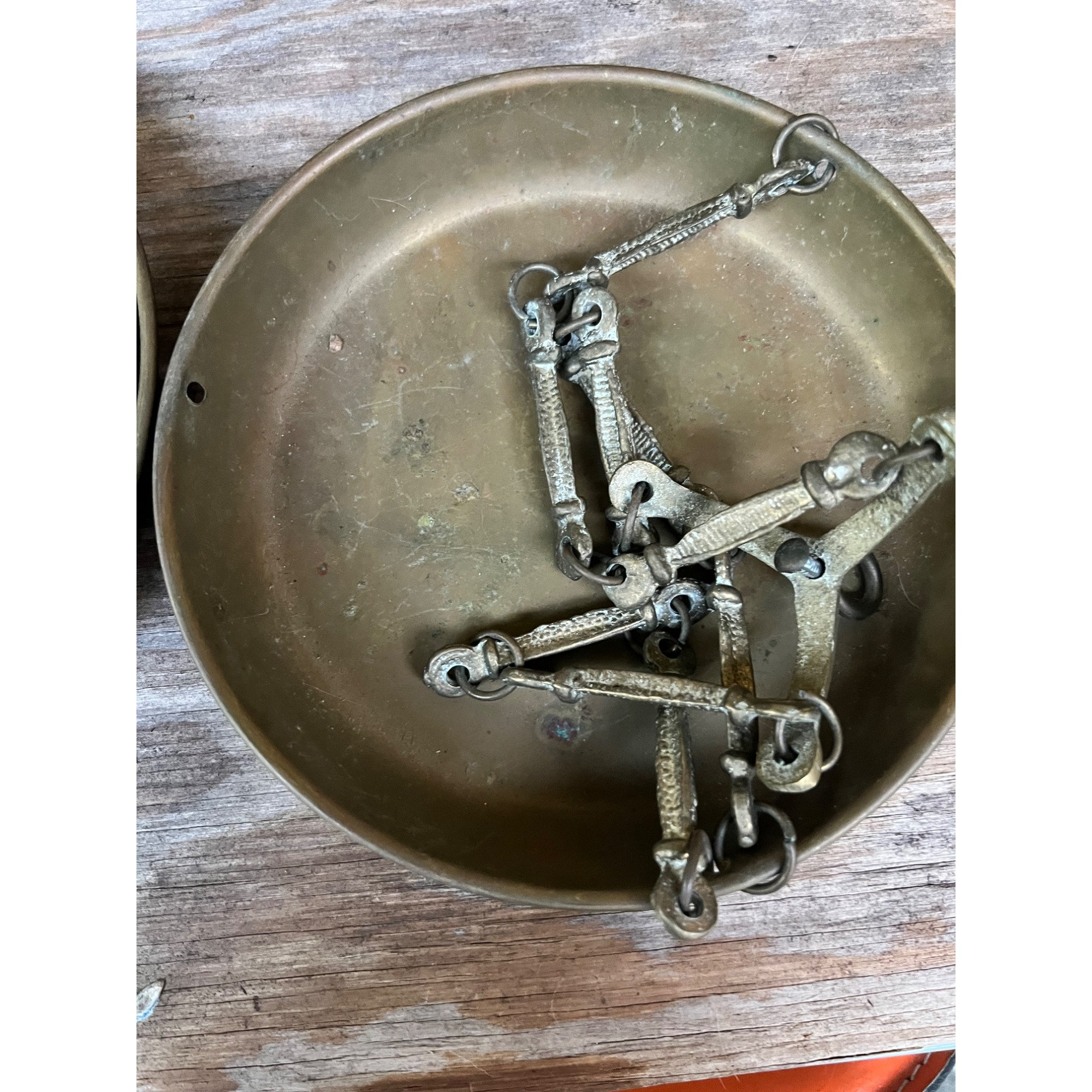 Antique Apothecary Scale Parts Brass Balance Arm Two Large Brass Dishes ...