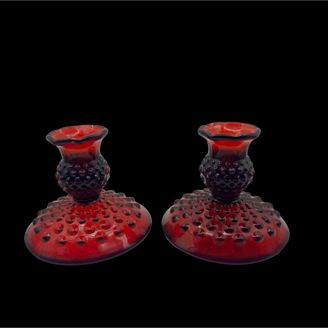 Vintage Fenton Ruby Hobnail Glass Candlestick Candle Holders 2PCS Pair - Etsy