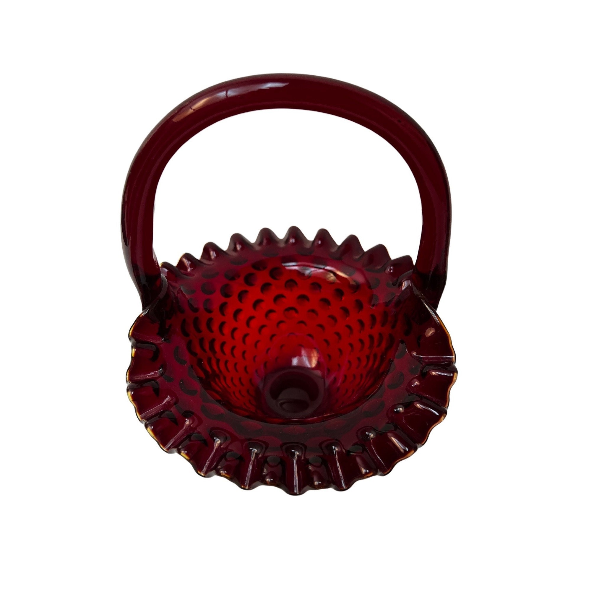 Vintage Fenton Art Glass Ruby Red Hobnail Ruffled Edge Basket - Etsy