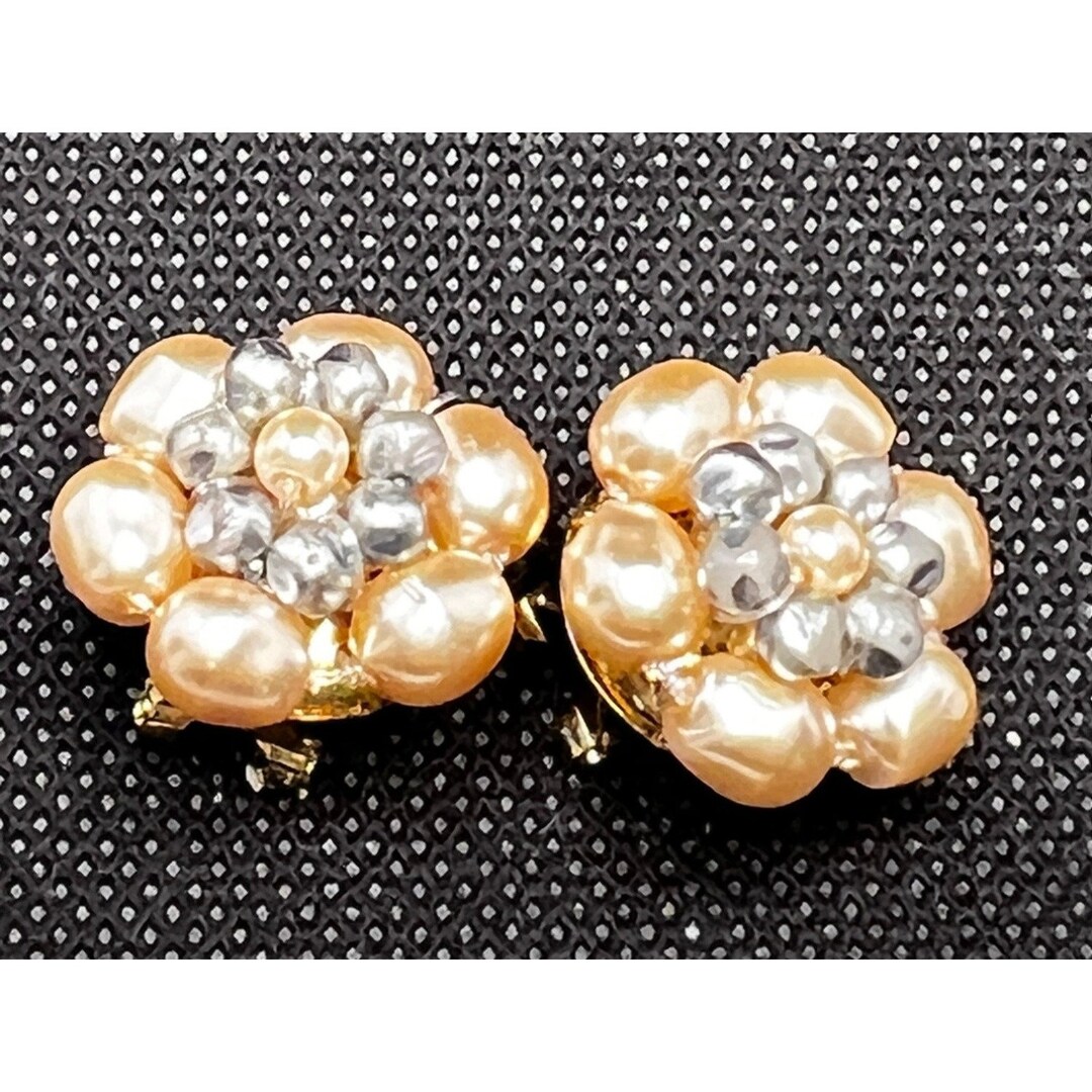 Vintage Signed LCI Faux Pearl Gold Tone Clip on Earrings Flower Shaped ...