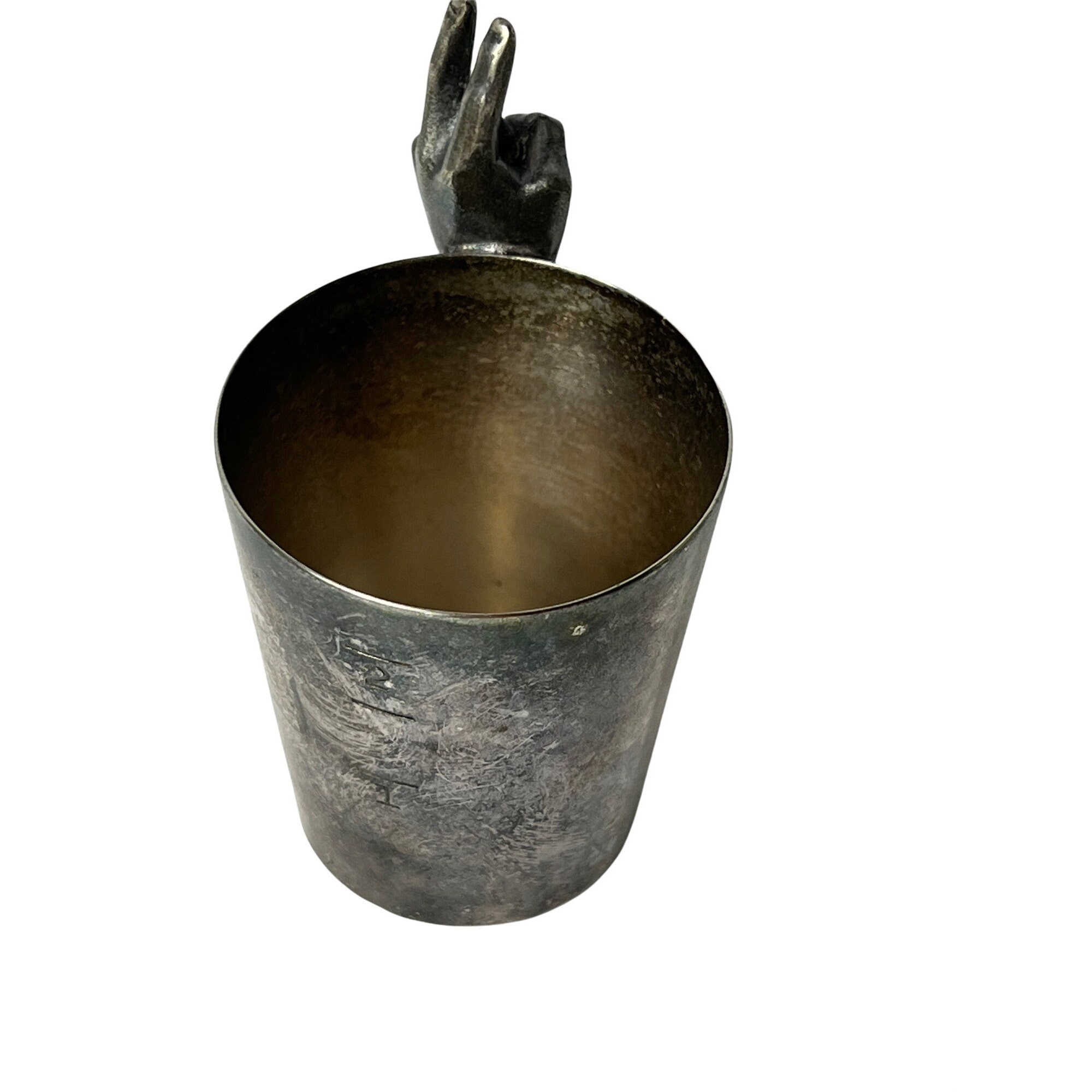 Napier Mid Century Figural Peace Hand Sign Silver Plate Jigger Double ...