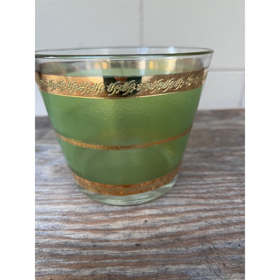 Vintage Starlyte Glass Ice Bucket Green Gold APPROX. 5" Tall 5.75 ...