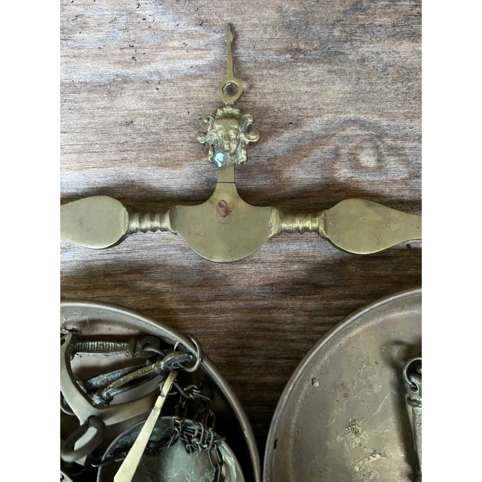 Antique Apothecary Scale Parts Brass Balance Arm Two Large Brass Dishes ...
