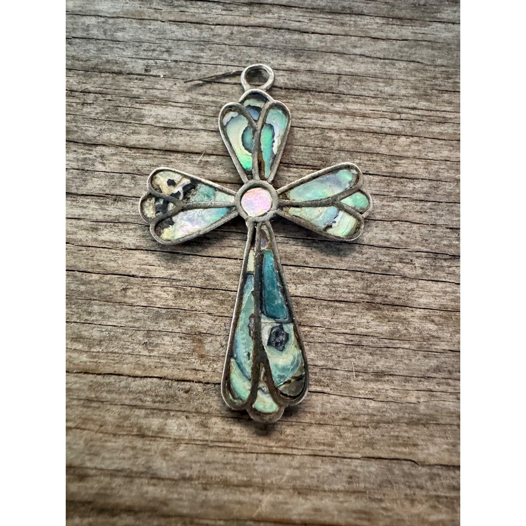 Vintage Sterling Silver and Abalone Cross Pendant 6.72g - Etsy