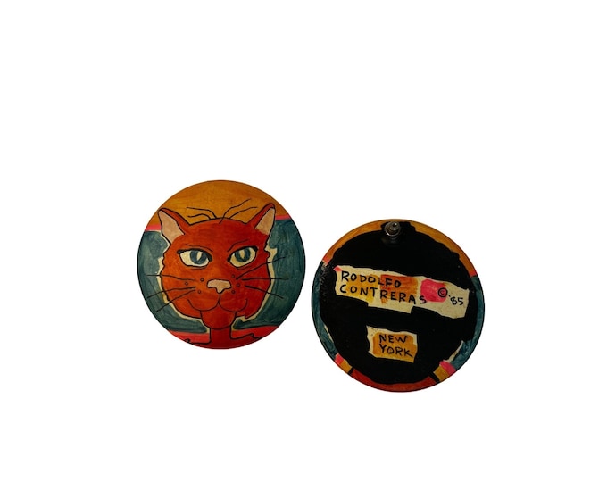 Vintage Signed Rodolfo Contreras KITTY CAT Large Earrings 1985 New York ...