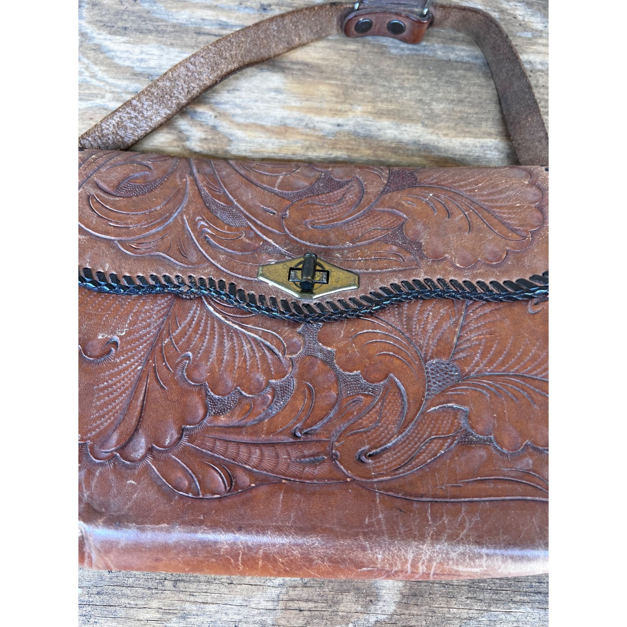 Vintage 1960's Small Leather Floral Tooled Bag Mexican Leather Purse ...