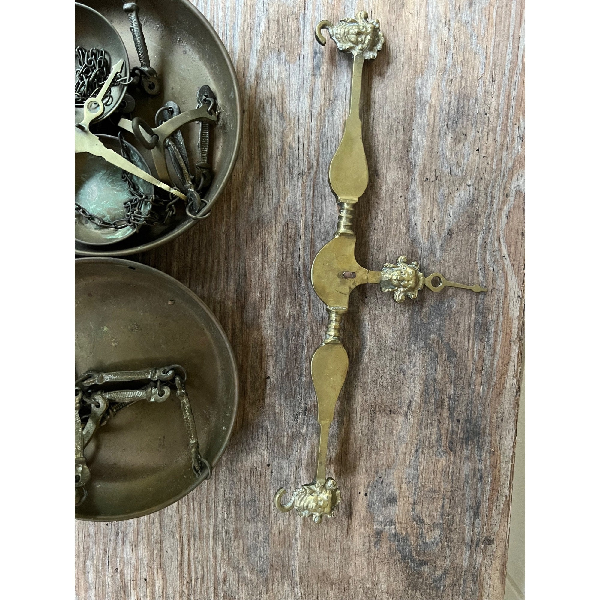 Antique Apothecary Scale Parts Brass Balance Arm Two Large Brass Dishes ...