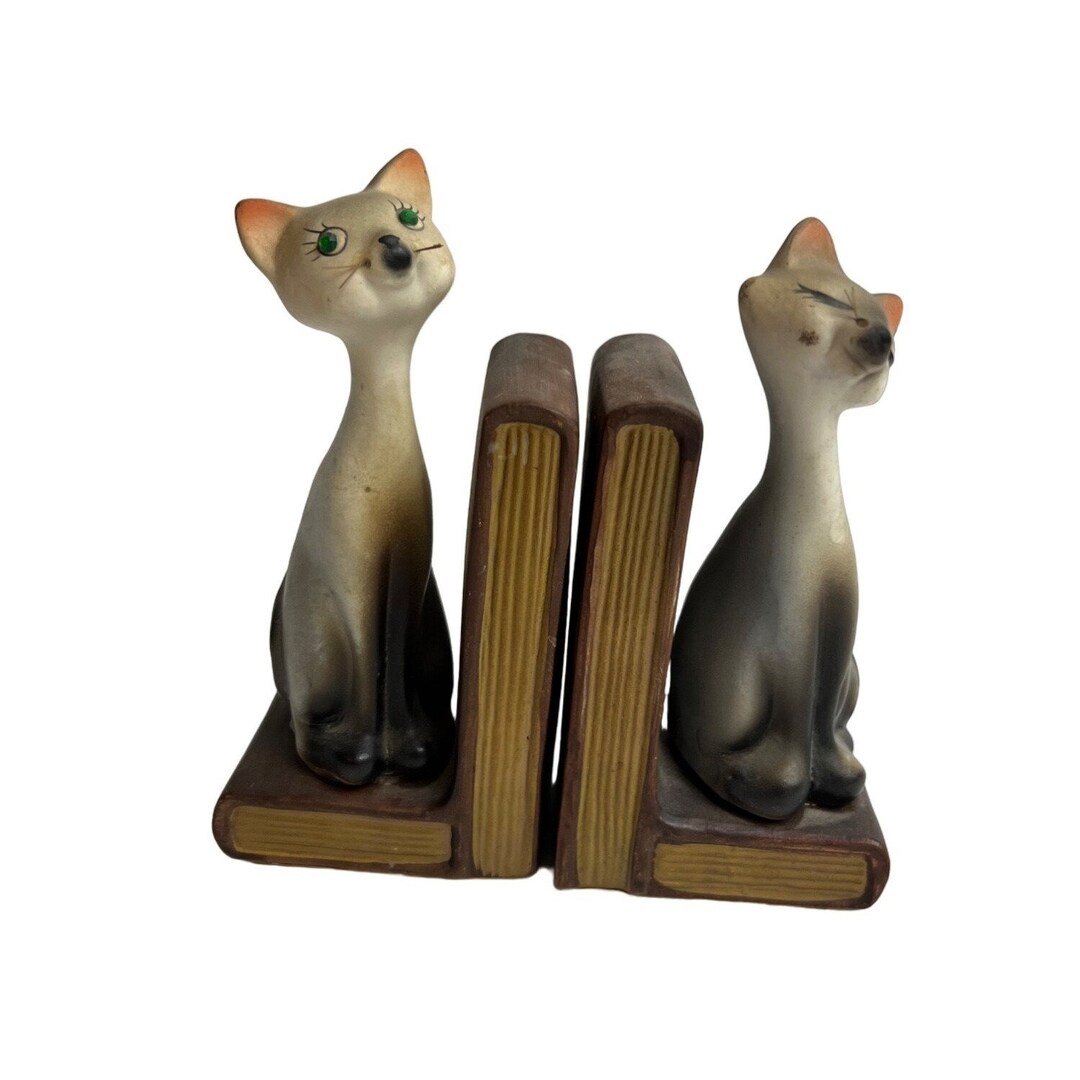 Siamese Cat Ceramic Bookends Vintage Blue Eyes Japanese - Etsy