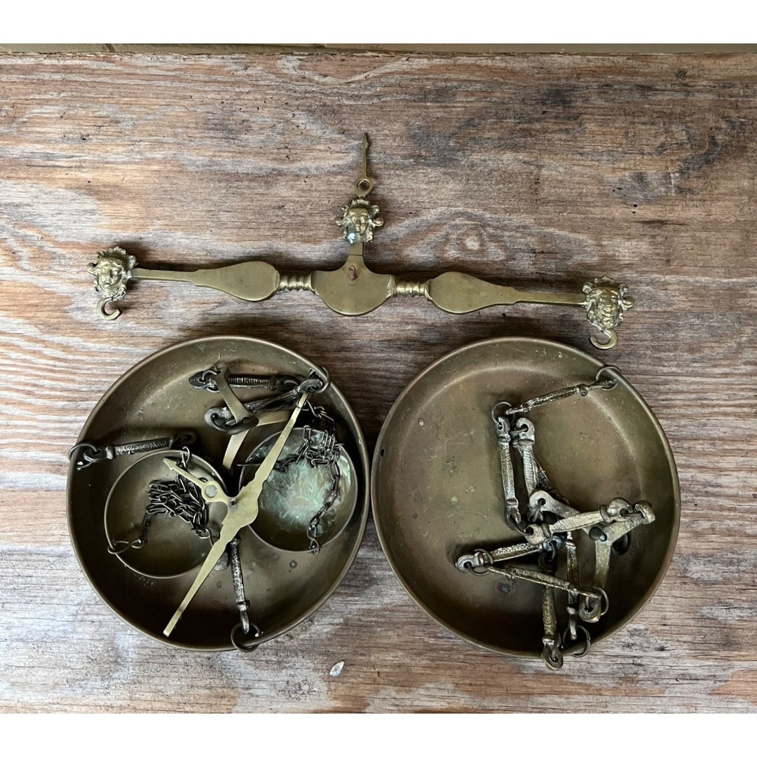 Antique Apothecary Scale Parts Brass Balance Arm Two Large Brass Dishes ...