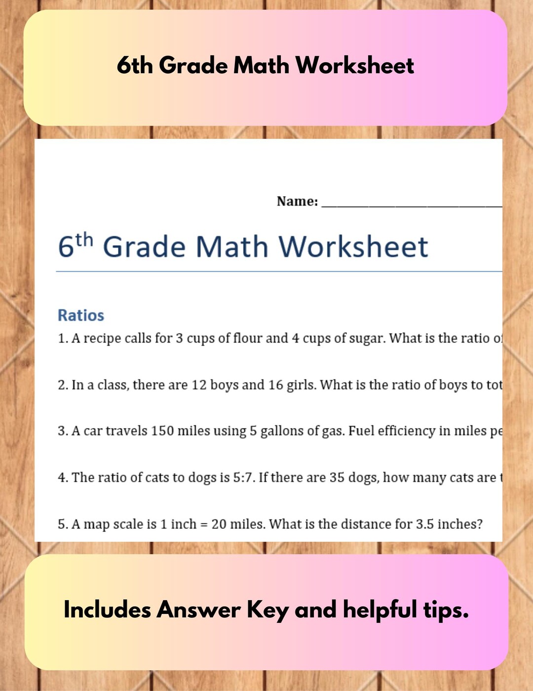 Mastering 6th Grade Math: Ratios, Fractions, and Decimals Worksheet - Etsy