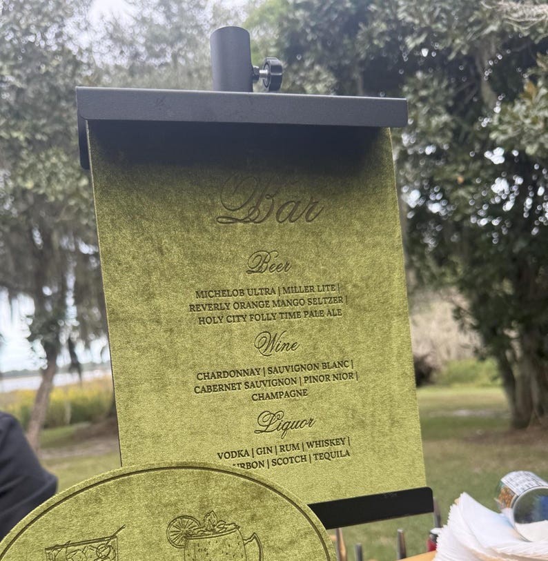 Luxury Velvet Bar Menu | Rectangle Signs | Reception & Event Decor - Etsy