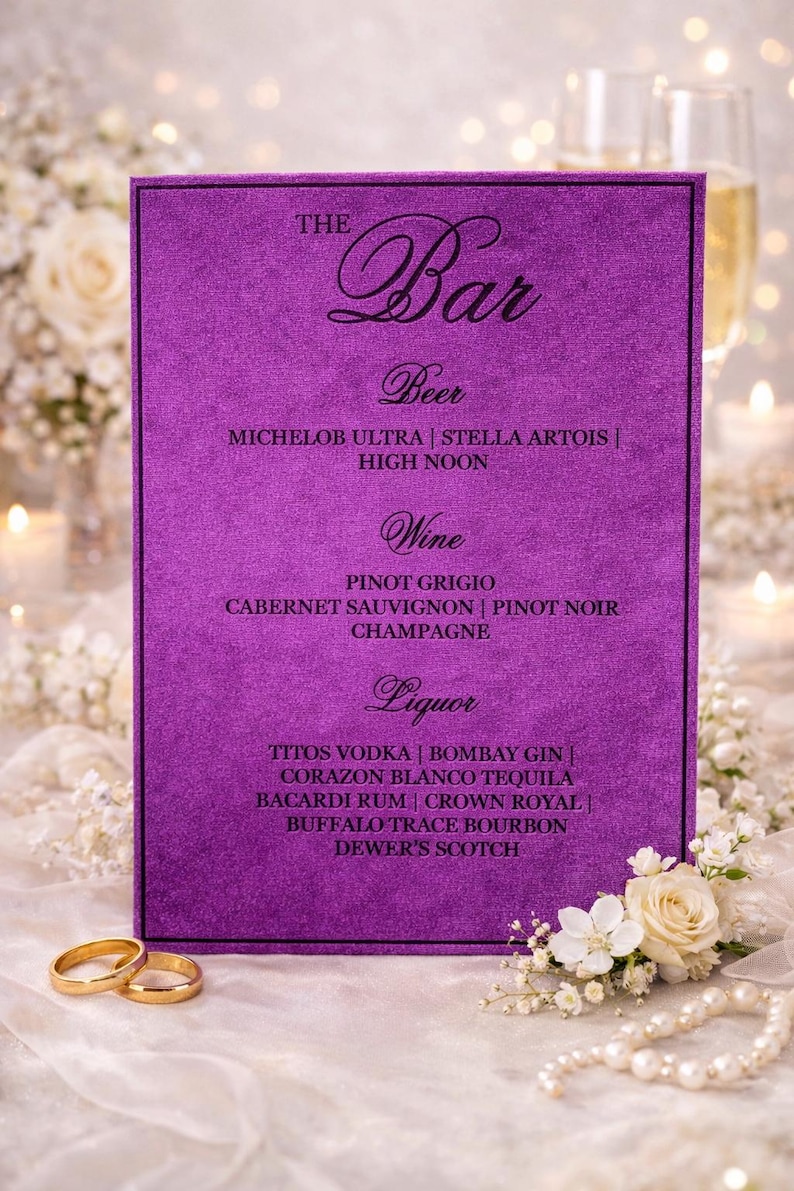 Luxury Velvet Bar Menu | Rectangle Signs | Reception & Event Decor - Etsy