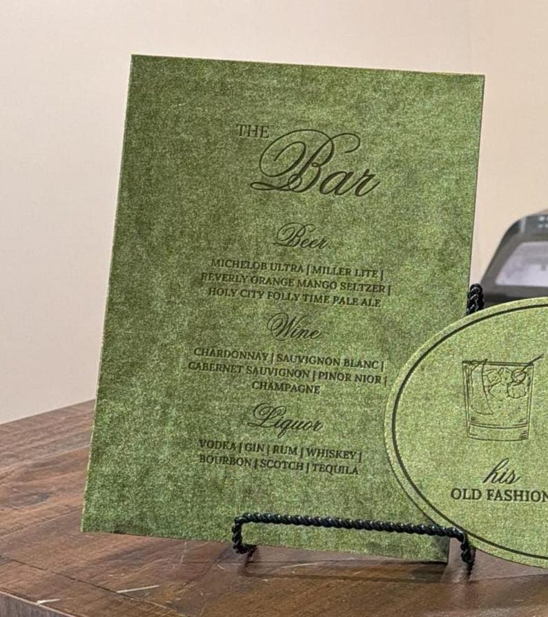 Luxury Velvet Bar Menu | Rectangle Signs | Reception & Event Decor - Etsy