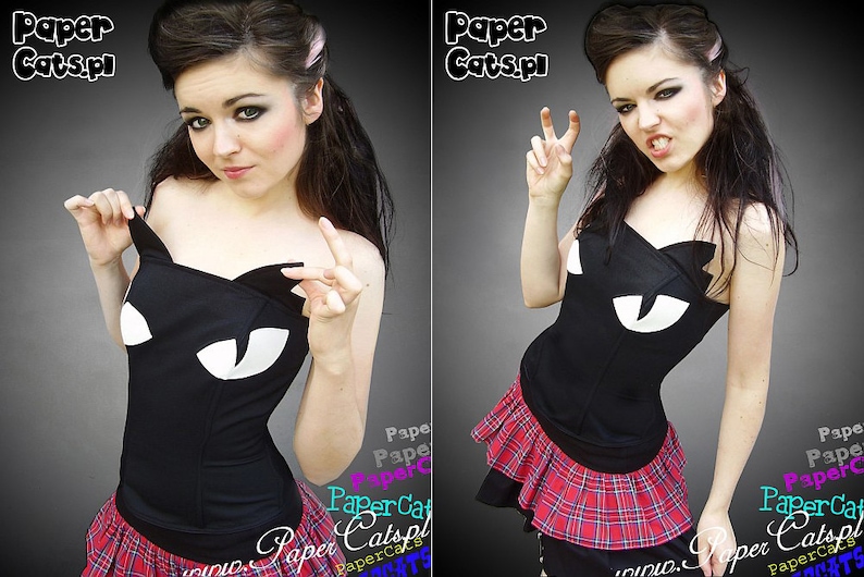 Cat Corset Black Kawaii Gothic Kitty Ears Cosplay Harajuku Etsy