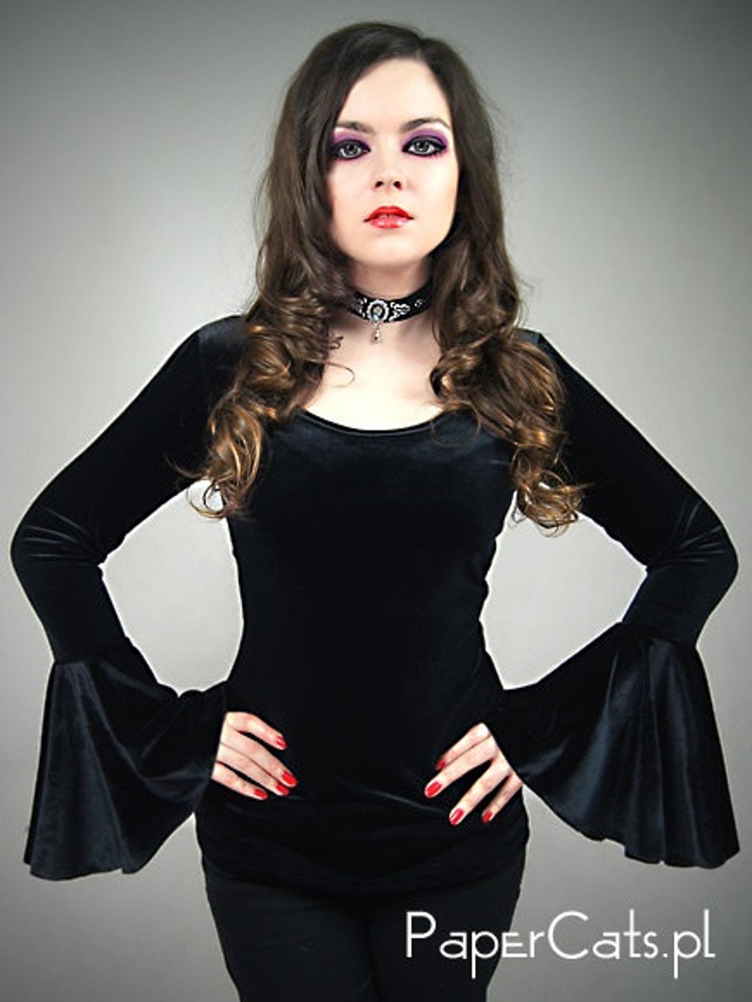 Velvet Blouse Black Huge Sleeves Goth Vampire Lace Gothic Black - Etsy