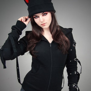 Black Cap Kitty Red Fur Hat CAT Animal Ears Beanie Kawaii Nerd Cute - Etsy