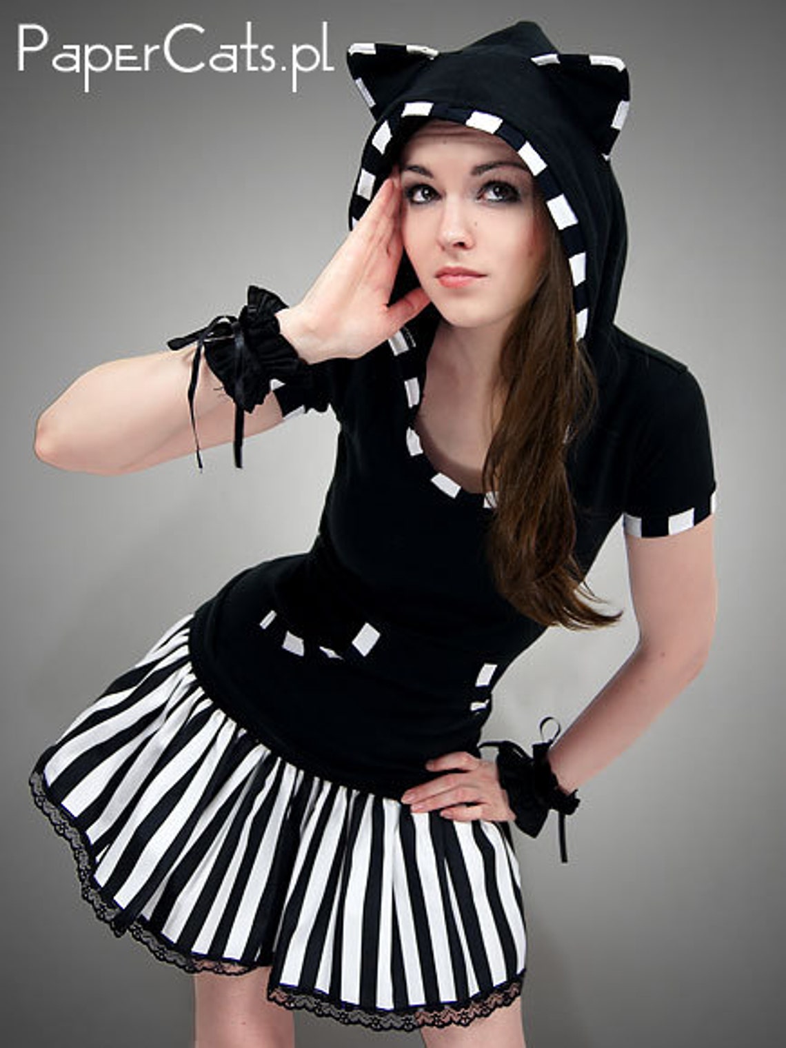 Black Cat Shirt Hoodie Stripes Ears Kitty Kawaii - Etsy