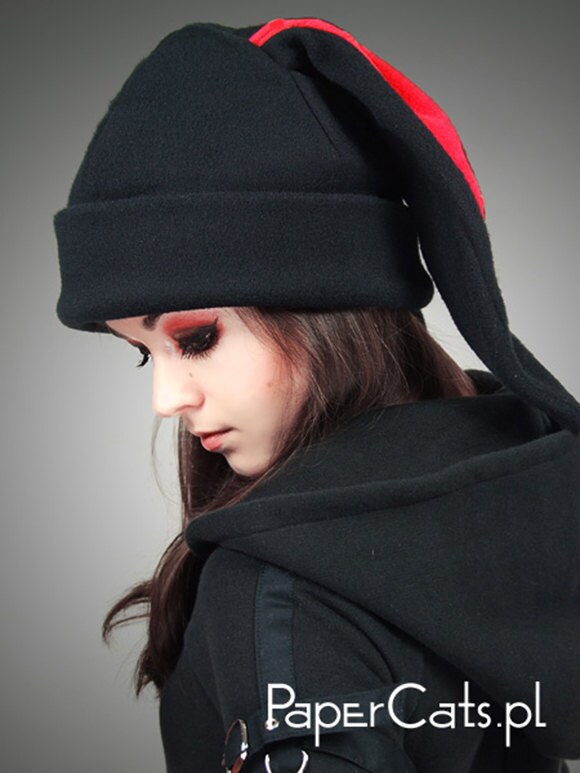 Black Red Cap BUNNY Rabbit Hat Cosplay Kawaii Nerd Animal Ears Beanie ...