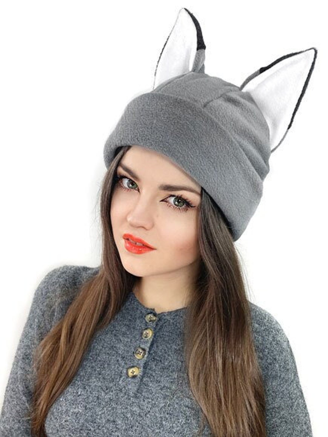Black Cap With Ears WOLF Kawaii Japan Anime Nerd Grey Fox Husky - Etsy