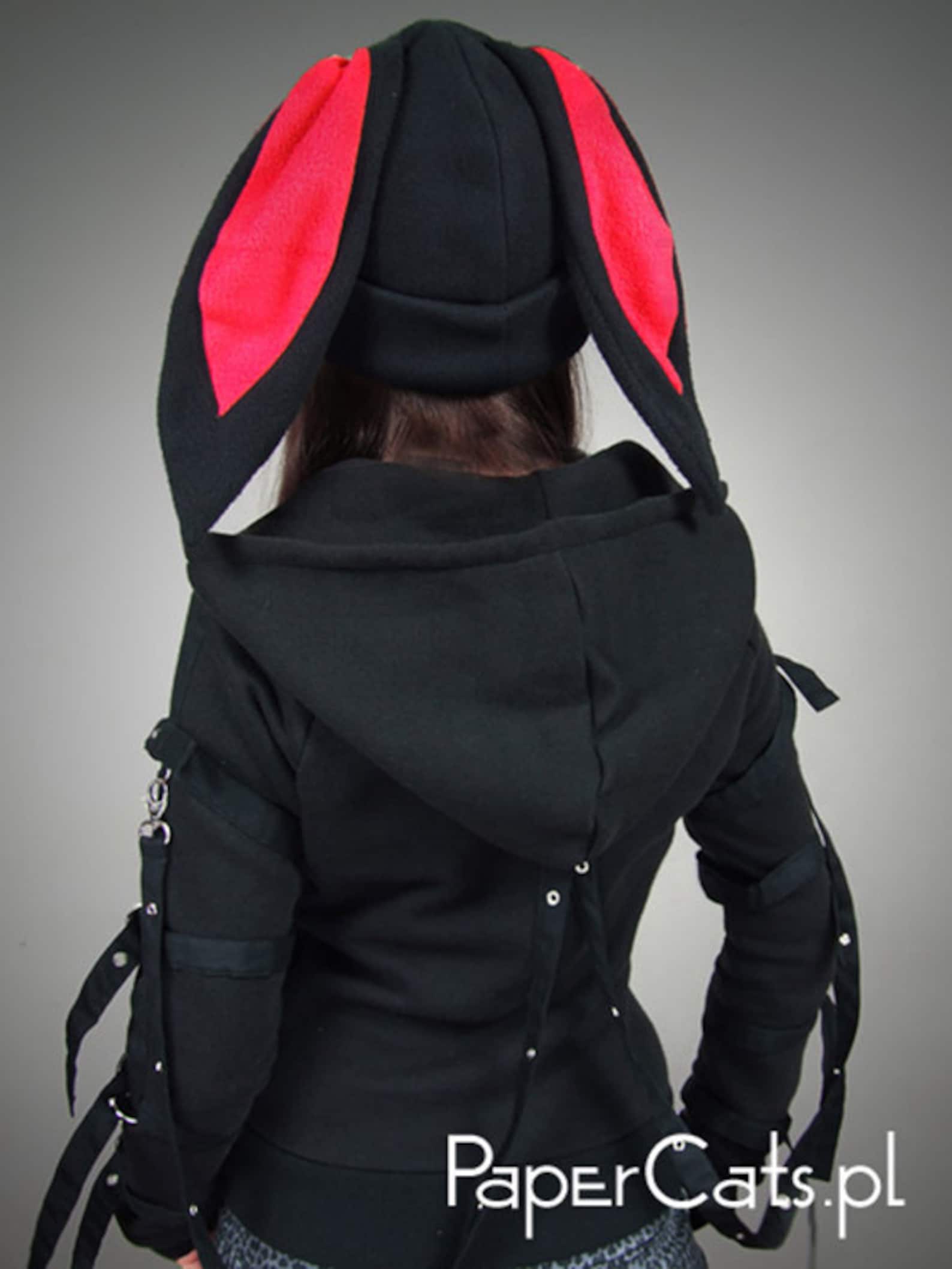 Black Red Cap BUNNY Rabbit Hat Cosplay Kawaii Nerd Animal Ears | Etsy