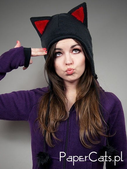 Cap Cat Animal Kitty Red Fur Hat Ears Beanie Earmuffs Pompons - Etsy