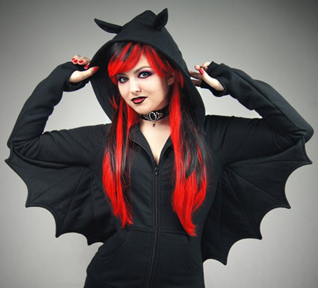 Bat Black Hoodie Wings Goth Vampire Ears Animal - Etsy