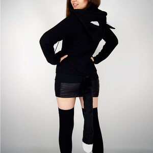 Black Nerd Cat Tail Hoodie Paws Ears Kitty Geek Black Kawaii White ...