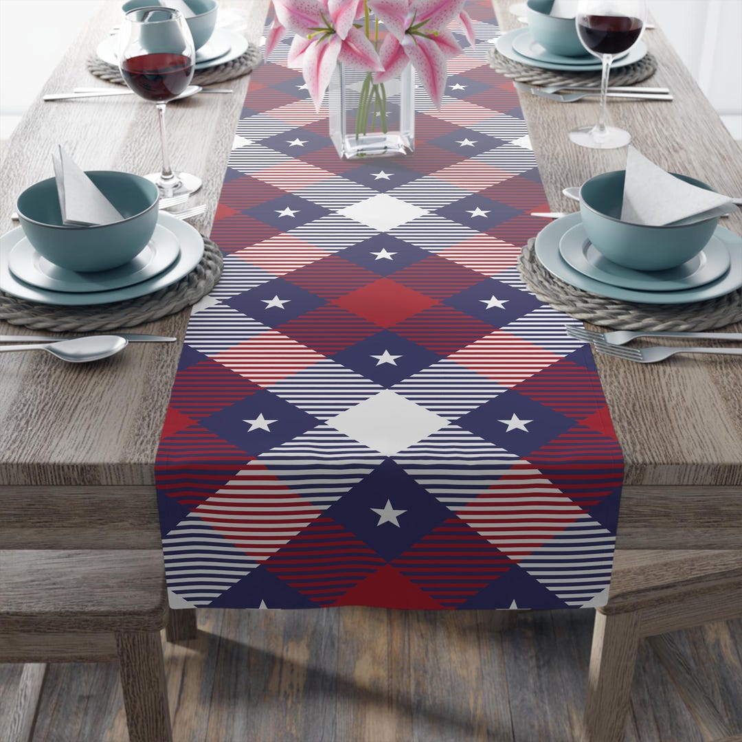 Red Blue Gingham Table Runner, 4th of July Party Decor , Home Decor ...