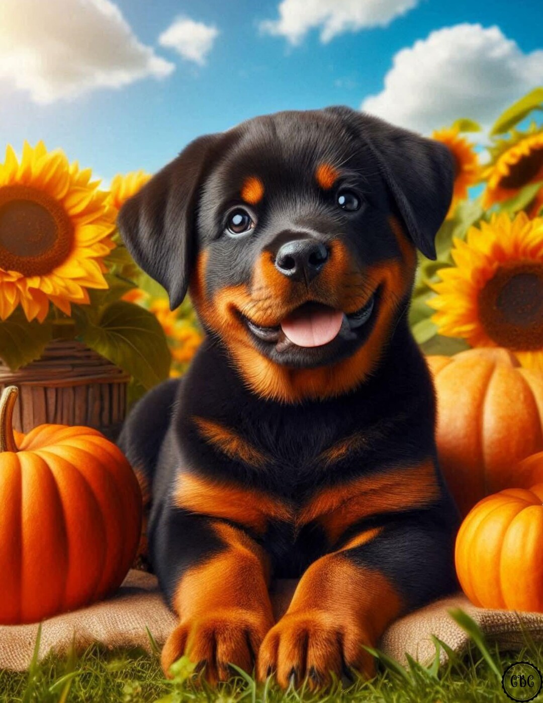 Rottweiler Puppy Canvas Art: Fall Pumpkins, Rustic Farmhouse Decor - Etsy