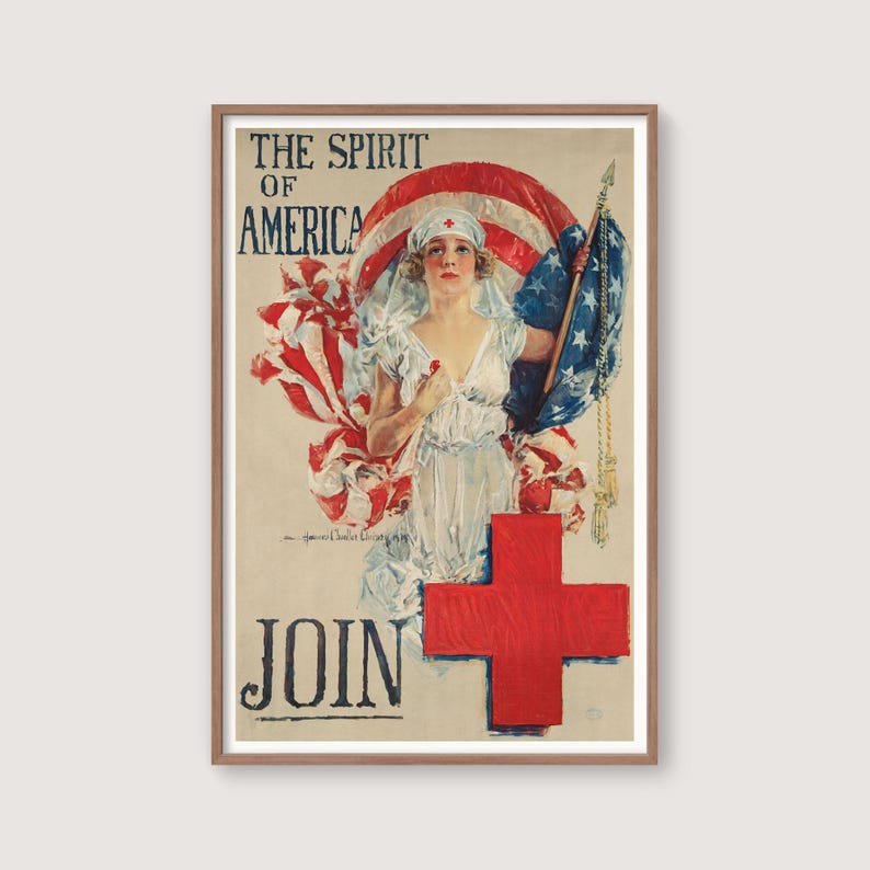The Spirit of America Poster – WWI Red Cross Poster, Vintage Patriotic ...