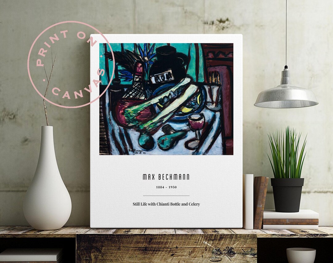 Max Beckmann: Still Life Chianti Bottle and Celery - Print on Canvas ...