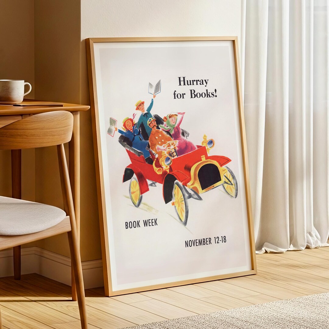 Hurray for Books Poster – Vintage Children’s Reading Art Print, Retro ...