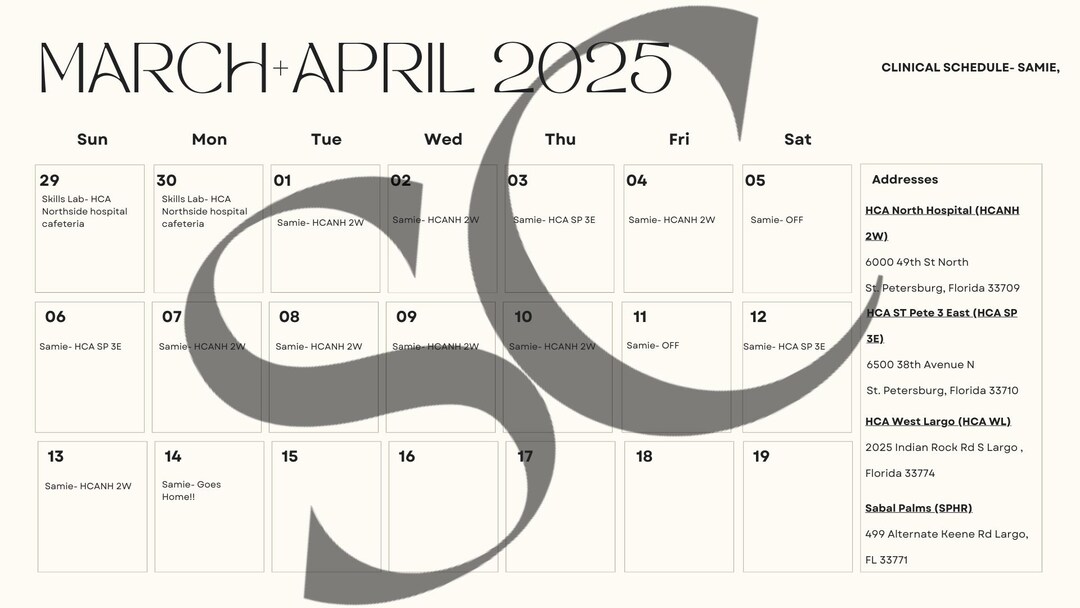 Personalized Clinical Schedule for Nursing Students - Etsy