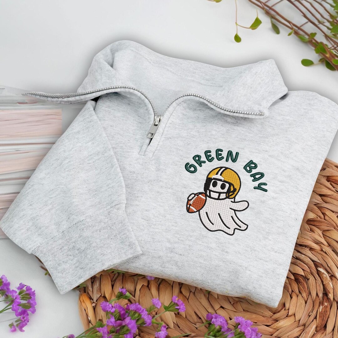 Embroidered Green Bay Ghost Football Quarter Zip Sweatshirt: Cozy Game ...